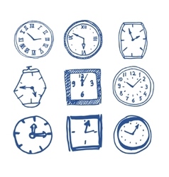 Hand drawn set of clocks and watches Royalty Free Vector