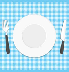 Clean plate with knife fork and napkin on wooden Vector Image
