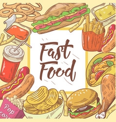 Sad fast food characters fries cola burger Vector Image