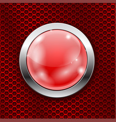 Red glass 3d buttons with chrome frame on metal Vector Image