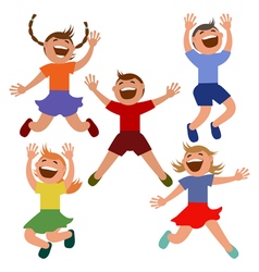 Cartoon happy kids jumping together Royalty Free Vector
