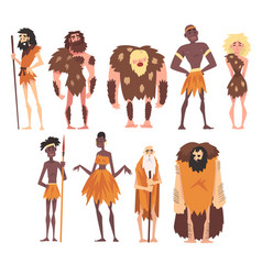 Prehistoric people set primitive stone age men Vector Image