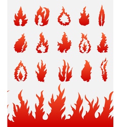 Fire flames set orange icons with reflection Vector Image
