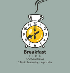 Cartoon green alarm clock with cup of coffee Vector Image