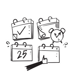 Line drawing clock icon with doodle hand drawn Vector Image