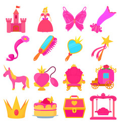 Little princess cute pink set objects icons Vector Image