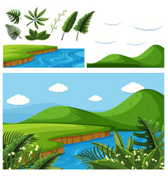 Birds in nature landscape Royalty Free Vector Image