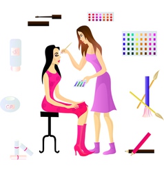 Make-up twice red lipstick and violet eye shadow Vector Image
