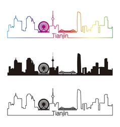 Barcelona skyline linear style with rainbow Vector Image