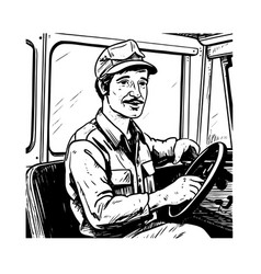 Bus driver drawing isolated hand drawn engraved Vector Image
