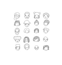 Different faces hand drawing isolated objects Vector Image