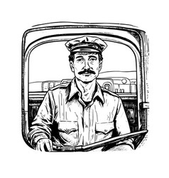 Bus driver drawing isolated hand drawn engraved Vector Image
