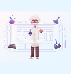 Cartoon scientist with beaker beside empty Vector Image