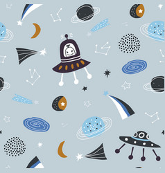 Childish seamless pattern with hand drawn space Vector Image