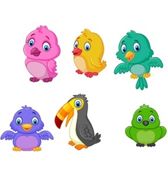 Five cute birds and ladybug Royalty Free Vector Image