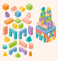 Little children playing with colorful bricks Vector Image