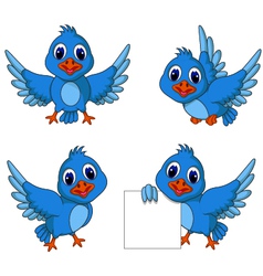 Cute blue bird cartoon presenting Royalty Free Vector Image