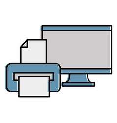 Computer desktop with printer Royalty Free Vector Image