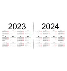 Calendar grid for 2023 and 2024 years simple Vector Image