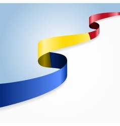 Romanian flag wavy ribbon background Royalty Free Vector
