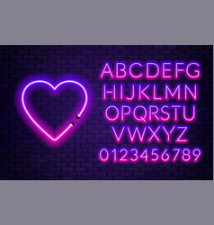 Neon alphabet retro letters on brick wall Vector Image