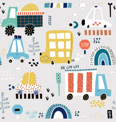 Seamless pattern with hand drawn retro racing cars