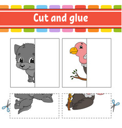 Cut and glue four flash cards color puzzle Vector Image