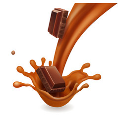 Chocolate in caramel splash realistic Royalty Free Vector