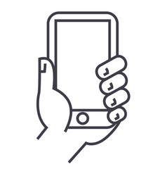Hand holding phone digital communication line art Vector Image