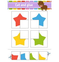 Cut and glue four flash cards color puzzle Vector Image