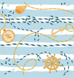 Nautical seamless pattern marine rope knots chains