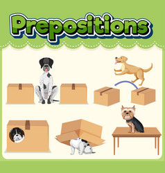Preposition wordcard with dog in box Royalty Free Vector