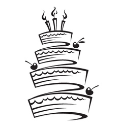 Line art black and white birthday cake 5 candles Vector Image