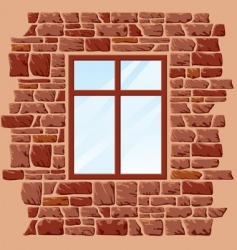 Cartoon wooden door and windows on stone wall Vector Image
