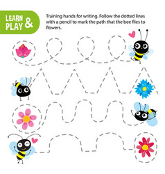 Trace game for children cartoon bee restore Vector Image