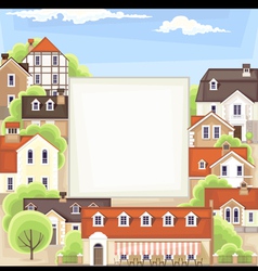 Town background design with cottages and houses Vector Image
