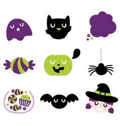 Cute halloween with owl black cat and spider Vector Image