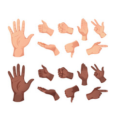 Set hands in different gestures hand signal Vector Image