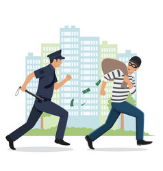 Cartoon policeman chasing a thief Royalty Free Vector Image