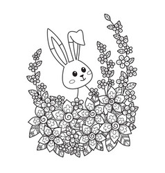 Cute easter bunny in flowers doodle coloring book Vector Image
