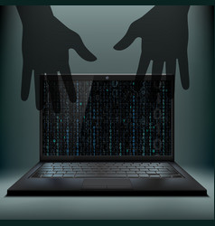 Hacker with laptop hacking Royalty Free Vector Image