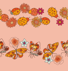 Retro groovy vintage florals seamless borders set Vector Image