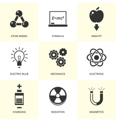 Physics and astronomy icons set Royalty Free Vector Image