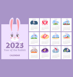 February 2023 calendar cute bunny cupid Royalty Free Vector