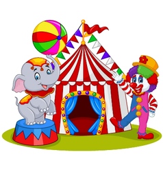 Cartoon cute elephant and clown with circus tent Vector Image