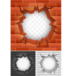 Exploding out hole in red brick wall Royalty Free Vector