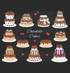Cakes set hand drawn colorful doodle Royalty Free Vector