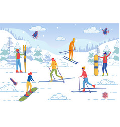 Ski resort in mountains cartoon brochure Vector Image