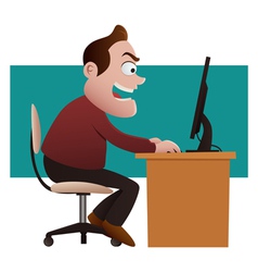 Happy man with computer Royalty Free Vector Image