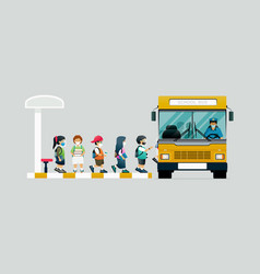 Young brother and sister waiting for a school bus Vector Image